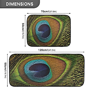 ALAZA Beautiful Peacock Feather 2 Piece Kitchen Rug Floor Mat Set Runner Rugs Non-Slip for Kitchen Laundry Office 20" x 28" + 20" x 48"