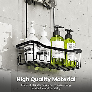 BYT Shower Caddy Hanging, Shower Organizer Hanging for Bathroom, Shower Basket with Hooks, Shower Storage, Shower Shelf No Drilling, Shower Rack for Shower Faucet or Cross Bar (Black)