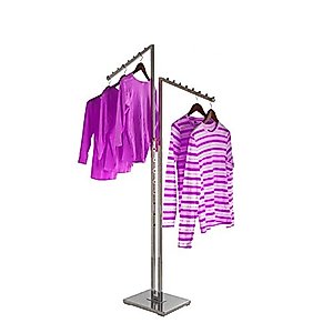 Only Garment Racks - Clothing Rack - Heavy Duty Polished Chrome Finish Clothing Rack - 2 Way Clothes Rack, Adjustable Height Garment Rack with Waterfall Arms, Perfect for Retail Clothing Store Display