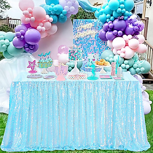 QueenDream Sequin Rectangular Table Cloth 60x102 Inch Blue Iridescent Sparkle Tablecloth Overlay for Wedding Birthday Baby Shower Bridal Outdoor Banquet Decoration