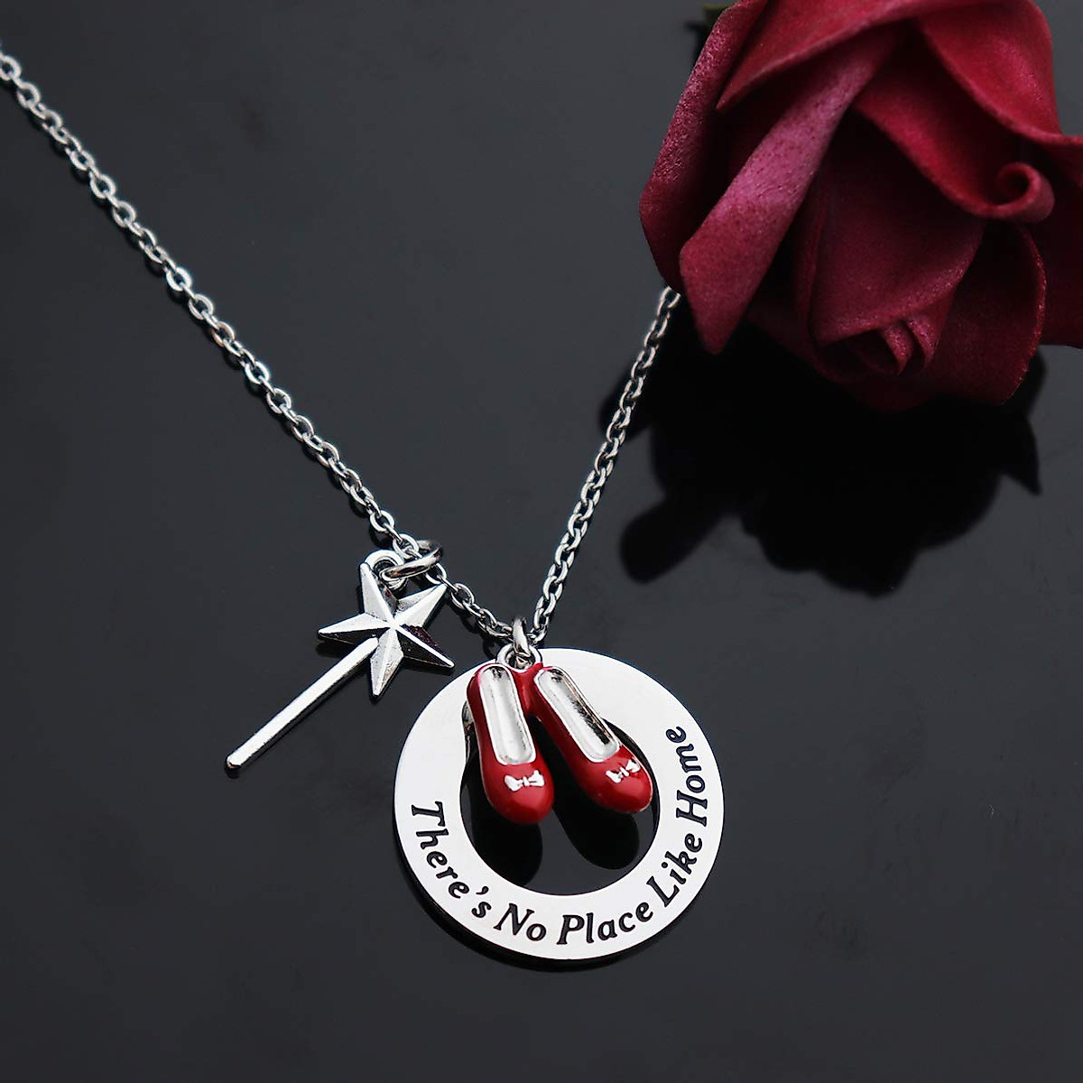 CHENVA Wizard of Oz Charm Bracelet/Necklace You Had the Power All Along with Ruby Red Slippers Inspirational Gift for Her (There's No Place Like Home)