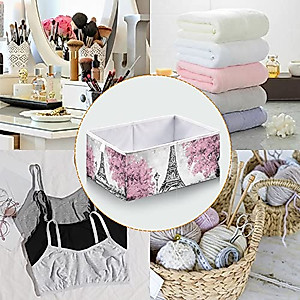 Kigai Oil Painting Paris Eiffel Tower Cube Storage Bin 11x11x11 in, Large Organizer Collapsible Storage Basket for Shelves, Closet, Storage Room