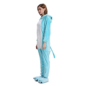 LONGTEN Adult Animal Pajamas Halloween Christmas Cosplay Costume Onesies Homewear Nightclothes Sleepwear Unisex (No Shoes) (XL (Height:178-195cm/69.8-76.8"), Blue Hippo)