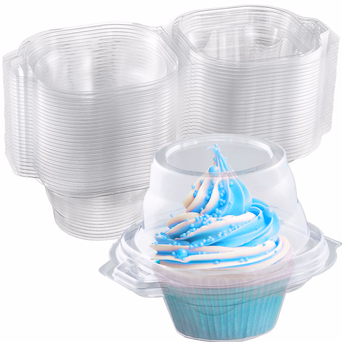 Individual Cupcake Containers (25 Pack) | Clear Plastic Disposable Cupcake Boxes / Holders | Single Cupcake Holder with Dome Lid Bulk | Plastic Cupcake Muffin Container Carrier Boxes to Go