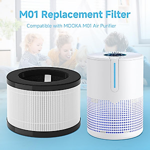 M01 Replacement Filter Compatible with MOOKA M01 Purifier, 3-in-1 Pre-Filter, H13 True HEPA Filter, Activated Carbon Filter Filtration System, 2 Pack