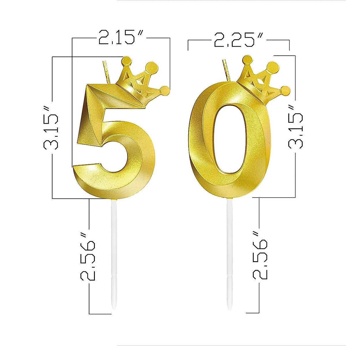 Jumochi 50th Birthday Candles for Cake 3D Crown Design Number 50 Topper Decorations for Celebrations (Gold-3D-Crown-50, 3D-Crown)