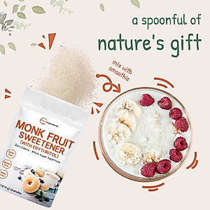 Monk Fruit Sweetener with Erythritol Granules, 4 Pounds, No After Taste, 1:1 White Sugar Substitute, Keto Diet Friendly, Zero Calorie, Natural Sweetener for Drinks, Coffee, Tea, Cookies, No-GMO, Vegan