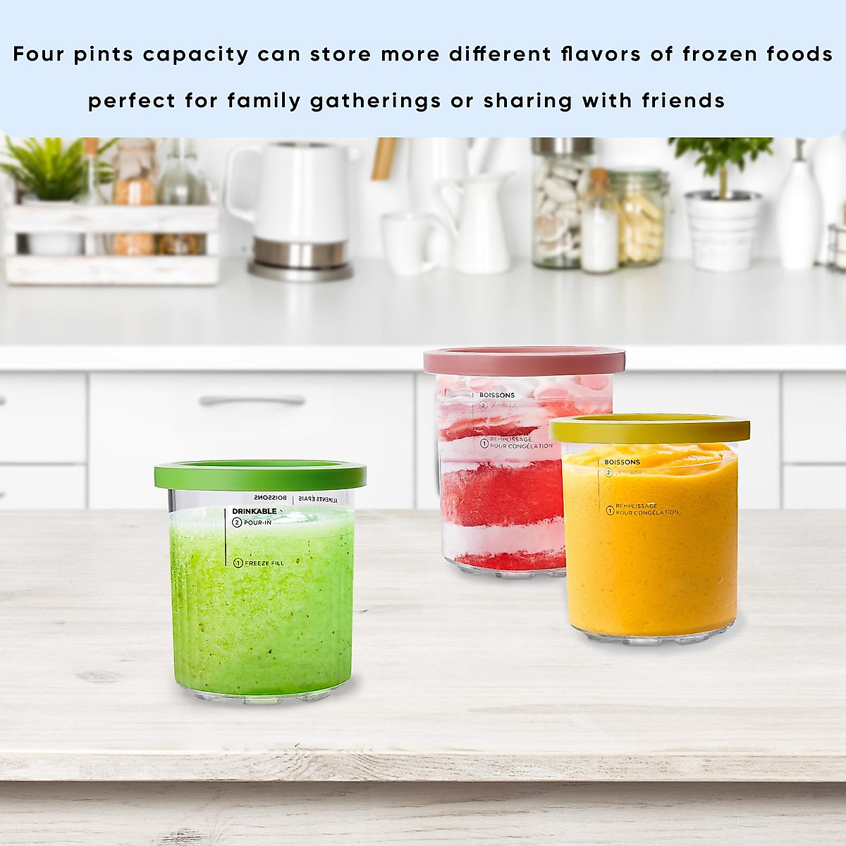 YUTENG 24 oz. Extra Pint | Containers Replacement for Ninja Creami Deluxe 11-in-1 XL Pints and Lids - 4 Pack, Compatible with Ninja Creami NC500, NC501 Series Ice Cream Maker, Dishwasher Safe