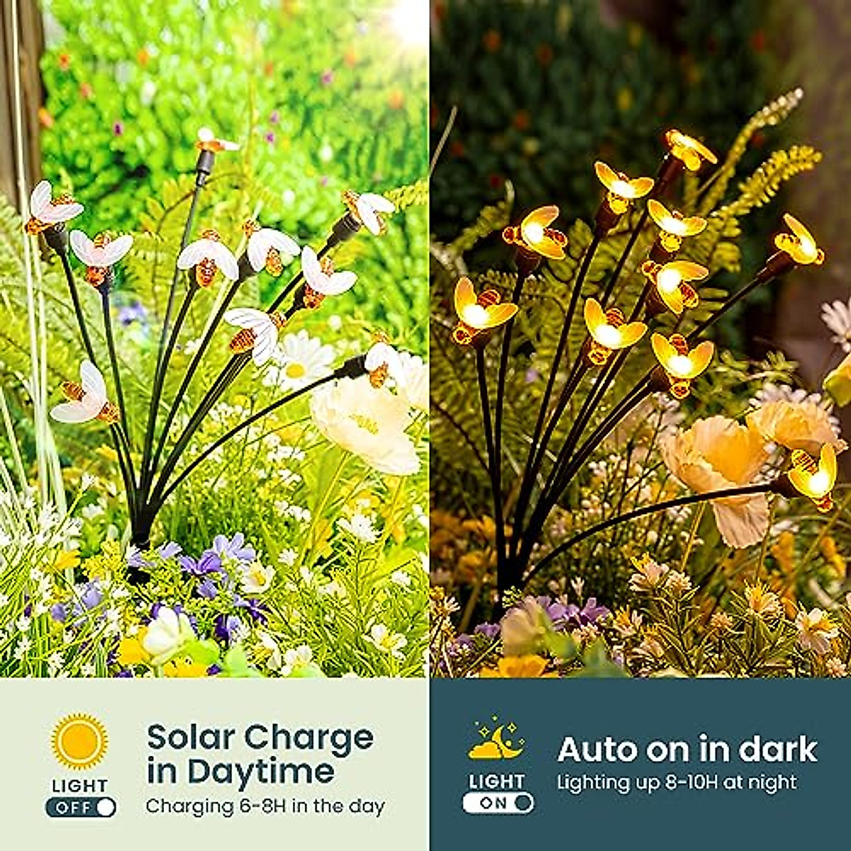 PATIOPIA Solar Garden Lights, Bee Shape Garden Lights Solar Outdoor, Solar Lights for Outside Sway by Wind,Solar Lights Outdoor Waterproof for Yard Patio Pathway Decoration(2 Pack)