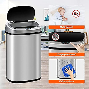 13 Gallon Trash Can Kitchen Garbage Can with Lid Touchless Sensor Waste Bin Stainless Steel Auto Slim for Home, Living Room, Bedroom, Office, 50 Liter