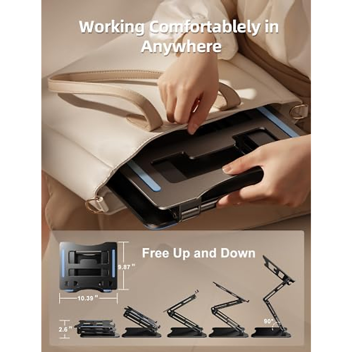 ATKTTOP Laptop Stand for Desk Adjustable Height, 22" [Anti-Wobble] [Fit All Laptop] Foldable DJ Standing Laptop Riser for 6.1-18.4" Tablets, Portable Monitor Stand for MacBook Air, Dell, HP, Lenovo