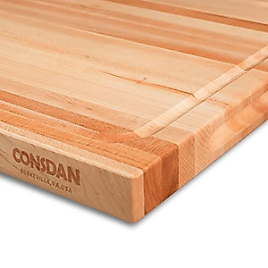 CONSDAN Cutting Board, USA Grown Hardwood, Butcher Block Hard Maple with Invisible Inner Handle, Prefinished with Food-Grade Oil, Suitable for Kitchen Edge Grain, 1-1/2" Thick, 16" L x 12" W