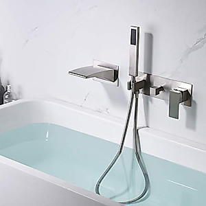sumerain Wall Mount Tub Filler Brushed Nickel with Waterfall Tub Spout and Handheld Shower, High Flow