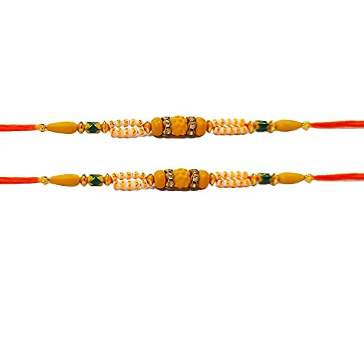 Set Of Two Rakhi Fro Brother Beautiful Handmade Rakhi With 3 Brown Beads And a Combination Of Multicolor Stone Rakhi Set For Rakshabandhan Gift