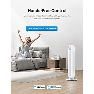 Dreo 42" Tower Fan for bedroom, 25 DB Quiet DC Bladeless Fans, 90° Oscillating Fan with Remote & Tower Fan with Remote, Smart Oscillating Quiet Fans for Bedroom, Bladeless Standing Cooling Floor Fan