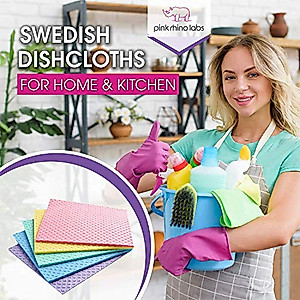 PINK RHINO LABS Swedish Dishcloths for Kitchen 10 Pack – Reusable Swedish Dish Towels: Replace Cellulose Sponges for Kitchen Cleaning, Dish Towels for Drying Dishes, Paper Towel Alternative & More