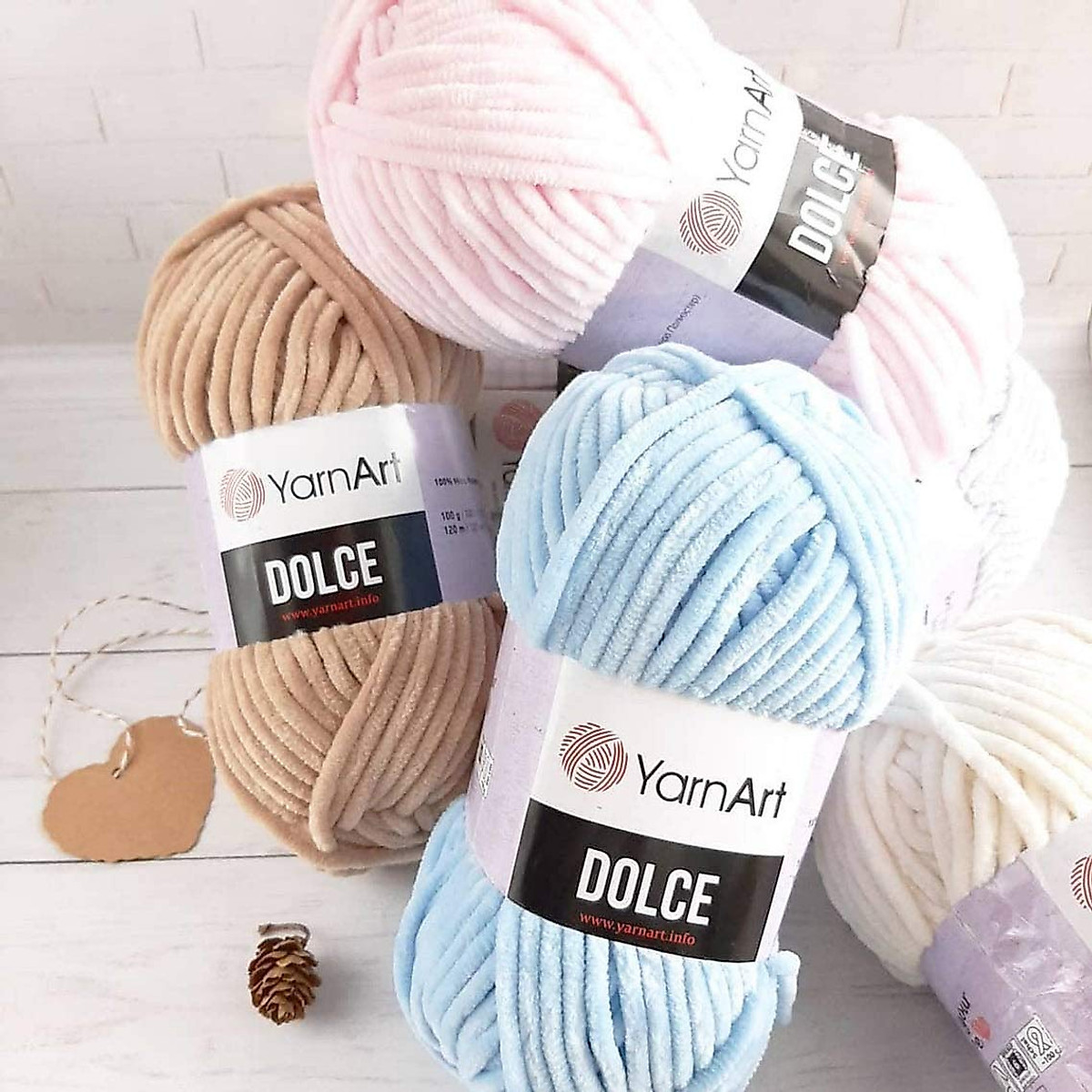 YarnArt Dolce Velvet Yarn 100% MicroPolyester Lot of 2 skn 264 Yards 2x100gram Super Bulky :6 Baby Chenille Yarn (753 Water Green)