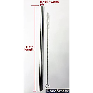 12 Stainless Steel Wide Drink Straws - CocoStraw Large Straight Frozen Smoothie Straw - 12 Pack + 3 Cleaning Brushes