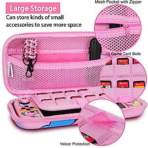 TIKOdirect Carrying Case for Nintendo Switch, Cute Portable Travel Bag in Newest Updated Design of Pink Interior with Soft Protective Case, Screen Protectors and Thumb Grip caps, Kirby