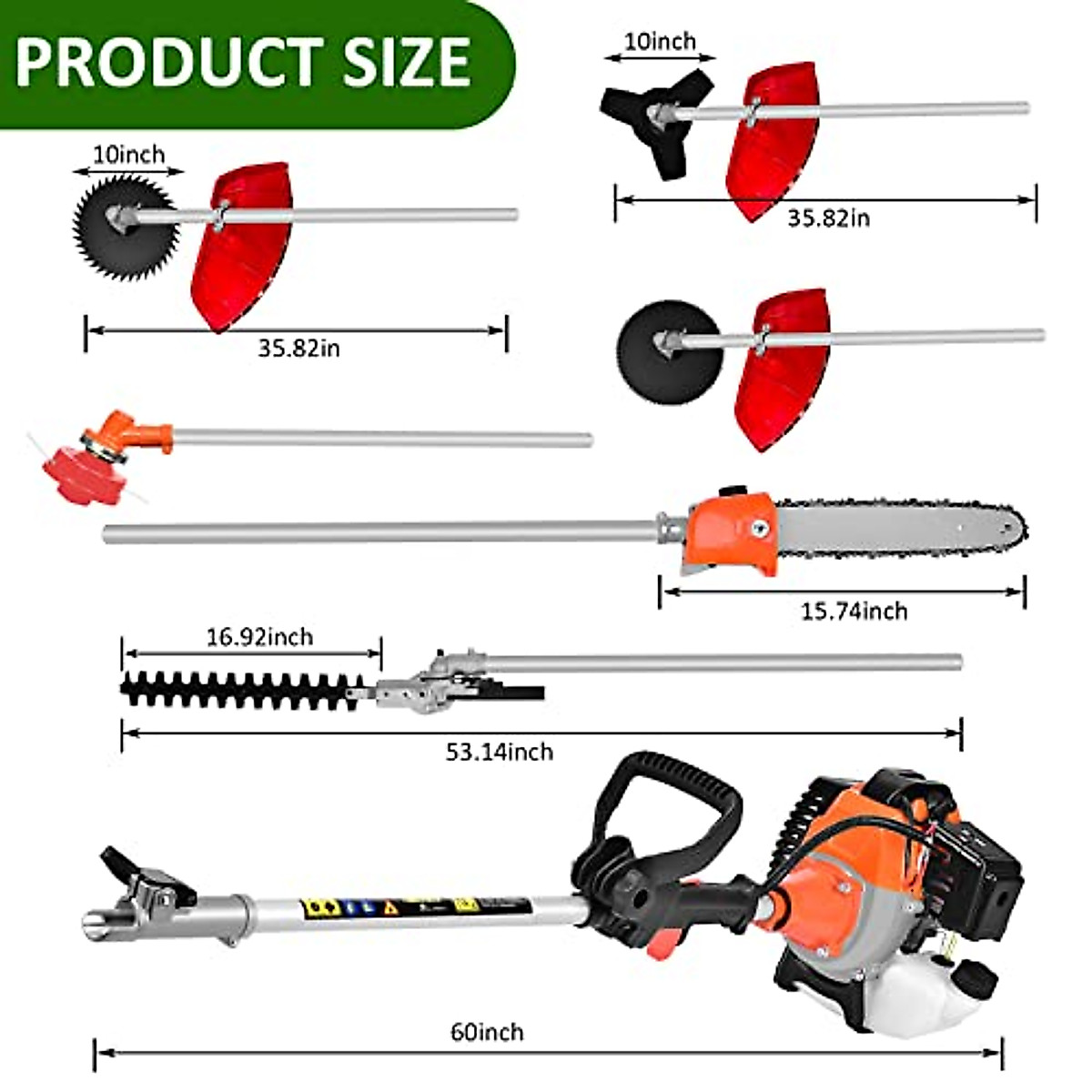 DatingDay 52cc 6 in 1 Gas Petrol Hedge Trimmer Brush Cutter Chainsaw Multifunctional