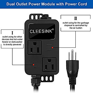 Garbage Disposal Air Switch Kit Dual Outlet Sink Top Waste Disposer On/Off Switches with ABS Power Module Long Stainless Steel Polished Button by CLEESINK
