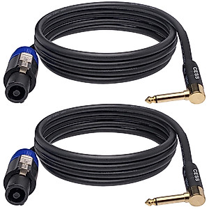 CESS-133-6f Right-Angle 6.35mm 1/4 Inch TS Plug to Speakon Plug Speaker Cable, 2 Channel, Durable Heat-Shrink Protected Metal Housing (6 Feet)