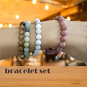 YISSION 4PCS 8mm Beaded Bracelets for Women Men Semi-Precious Gemstone Bracelet Healing Crystal Elastic Stretch Bracelet Set Gifts