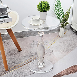 Gdrasuya10 Clear Acrylic Side Table End Table, Acrylic Pedestal End Table Small Accent Table with Solid Base Drink Table for Small Space Living Room, Bedroom, Balcony (14 inch)