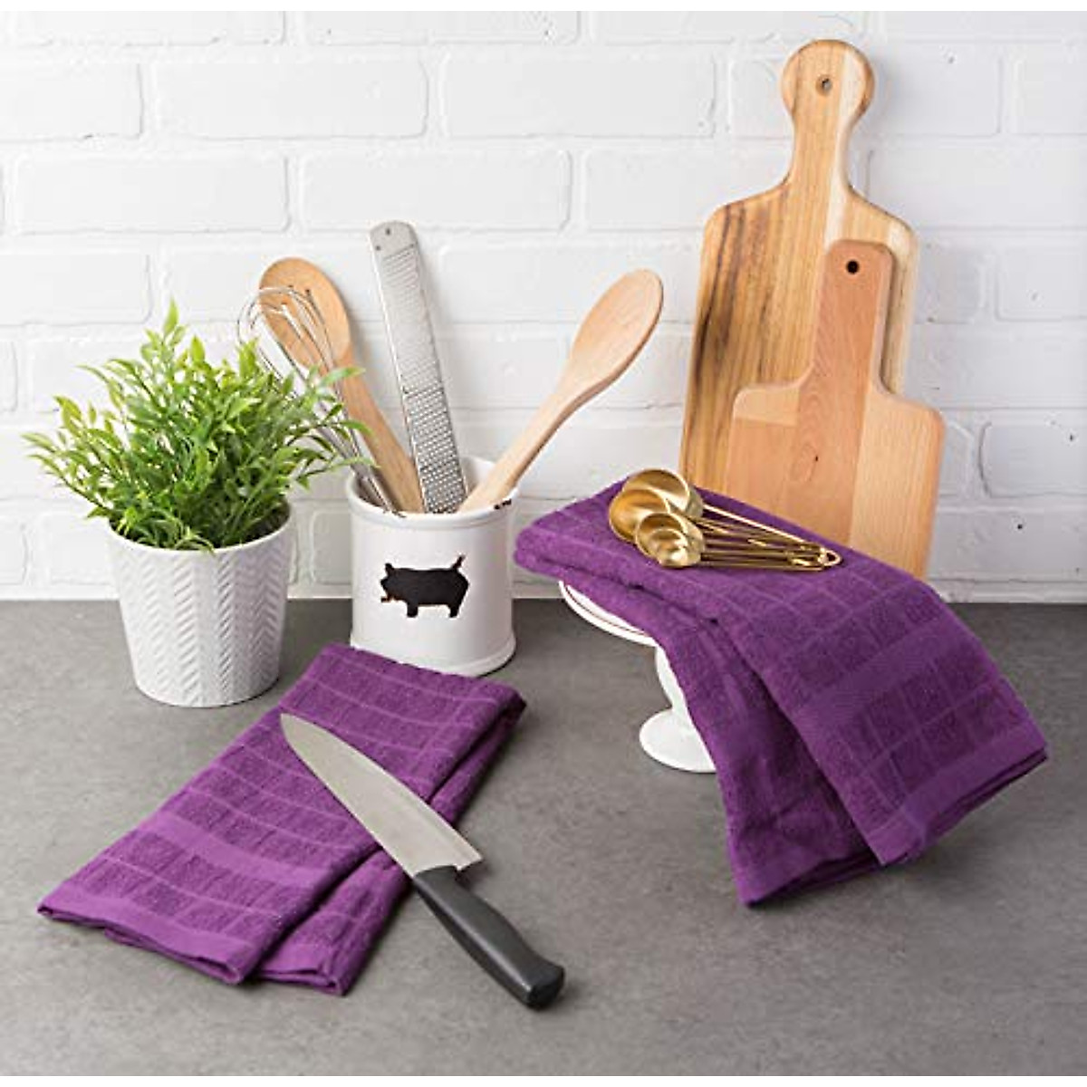 DII Basic Terry Collection Windowpane Dishtowel Set, 16x26, Eggplant Solid, 4 Piece
