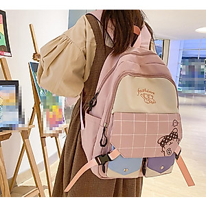 Zesenko Aesthetic Kawaii Back to School Bookbag Large Capacity Backpack for Teen Girls with Cute Pendant Daypack (pink)