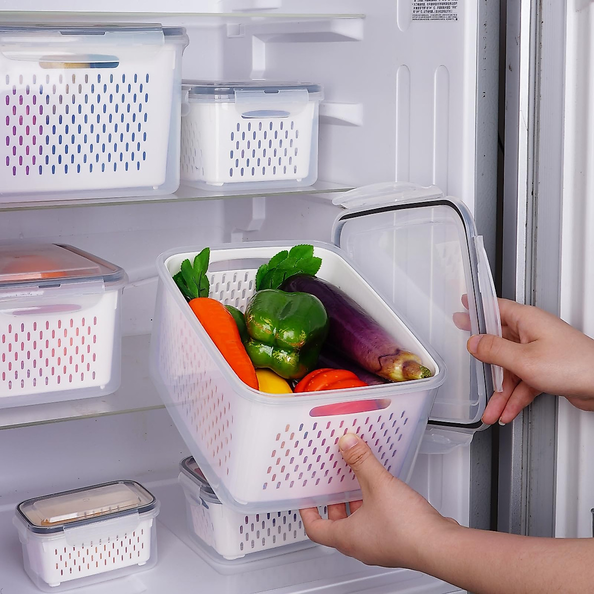 4-Piece Leakproof Fresh Fruit Containers with Strainer Lid - Easy Open & Close Plastic Berry Containers for Fridge