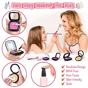 Pretend Makeup Kit for Toddlers Girls, Kids Pretend Play Makeup Set for Little Girls, Fake Toy Makeup Set with Cosmetic Case & Jewelry Set, Present Gift for Kids Girls Age 3 4 5+ ( Fake Makeup )
