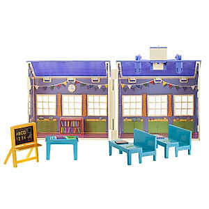 Peppa Pig School Playset, 9 Pieces - Includes Foldable School House Case, 3 Character Figures & Classroom Accessories - Back to School Toy Gift for Kids - Age 3+