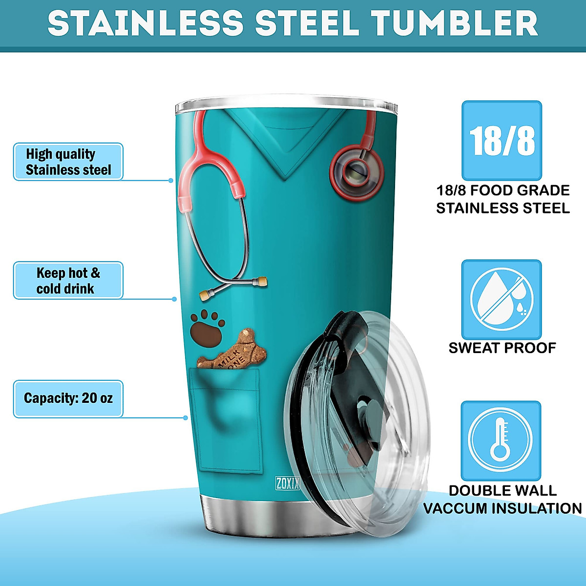 ZOXIX Veterinarian Coffee Tumbler Vet Tech Nutrition Facts Cup With Lid 20oz Stainless Steel Travel Mug Veterinary Technician Gift For Graduation Vet Appreciation Gifts For Girls