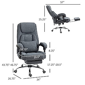 Vinsetto 3D Kneading Massage Office Chair with Reclining, Swivel Fabric Computer Chair with Footrest, Armrest, Gray