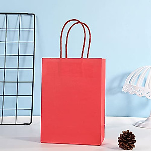Tim&Lin Small Red Paper Bag with Handle,Mini Party Gift Bag Bulk for Wedding Birthday Baby Shower,4.7 x 2.4 x 6.3 Inch,Pack of 12