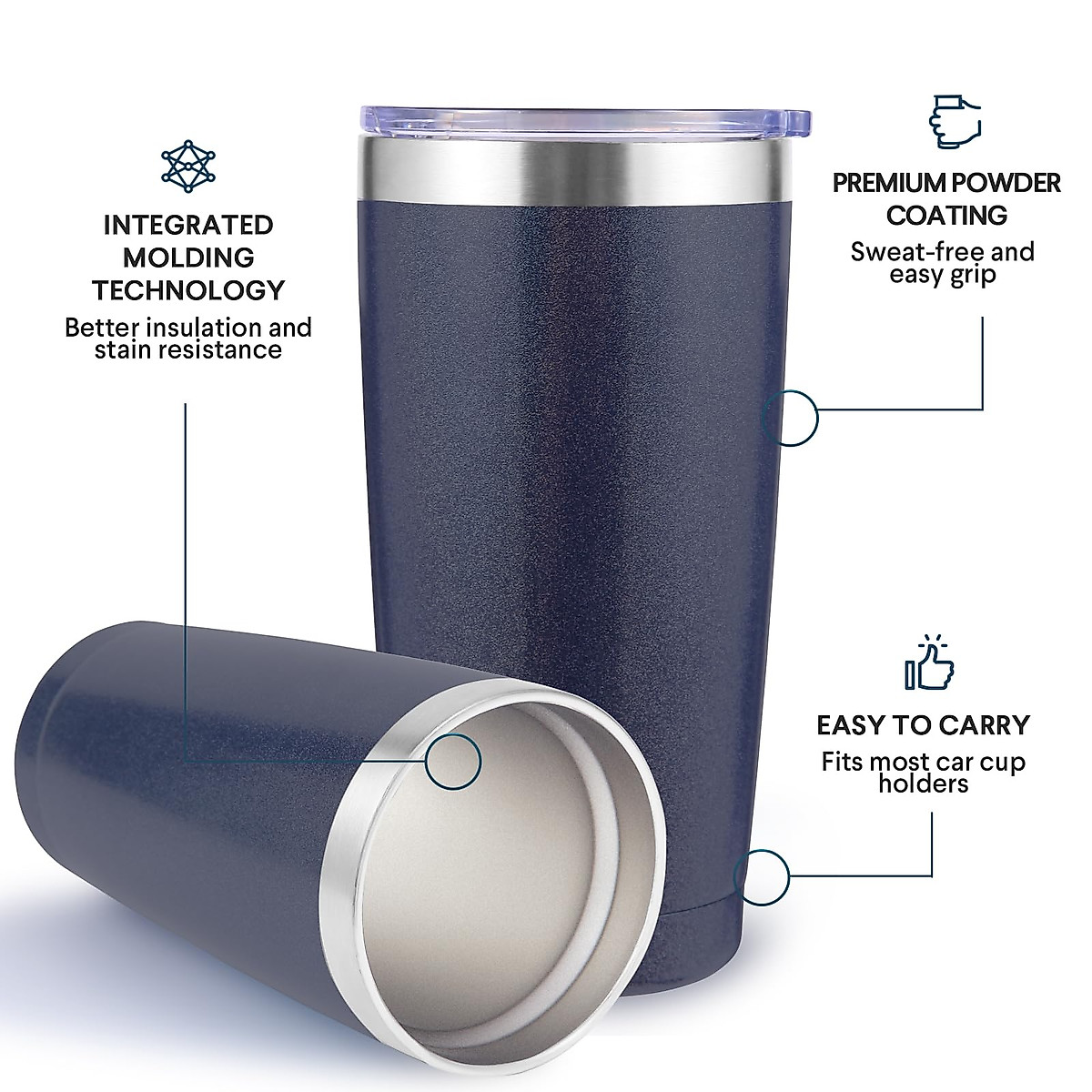Volhoply 20oz Stainless Steel Tumbler with Lid and Straw,Double Wall Insulated Travel Iced Coffee Mug Fits Car Cup holder,Powder Coated Cups for Hot and Cold Drinks,Gifts for Women Men（Navy,1 Set）
