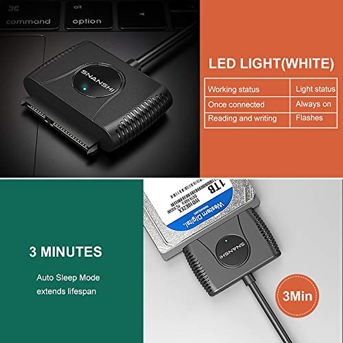 SATA to USB C Adapter, SNANSHI USB C to SATA 3.5Inch USB Type C to SATA Adapter Converter with UASP SATA to USB Converter for 2.5" 3.5” Hard Drives Disk HDD, with 12V Power Adapter