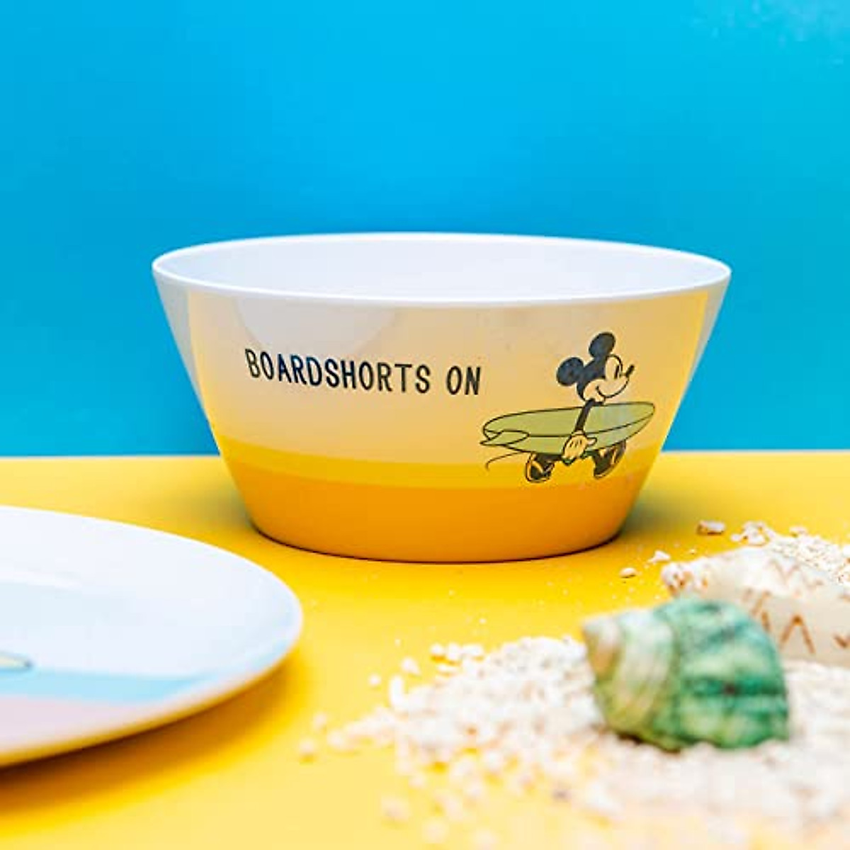 Zak Designs Disney Mickey Mouse Street Beach (Stay Wavey) - Kids Dinnerware Set, Includes 10in Melamine Plate and 27oz Bowl Set, BPA-Free Durable Plate and Bowl Makes Mealtime Fun