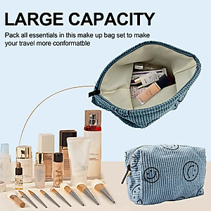 Hysnan Travel Makeup Bag Cosmetic Bag for Women, 3 Pieces Corduroy Makeup Organizer Bags Girls Makeup Pouch Large Capacity Travel Toiletry Bag