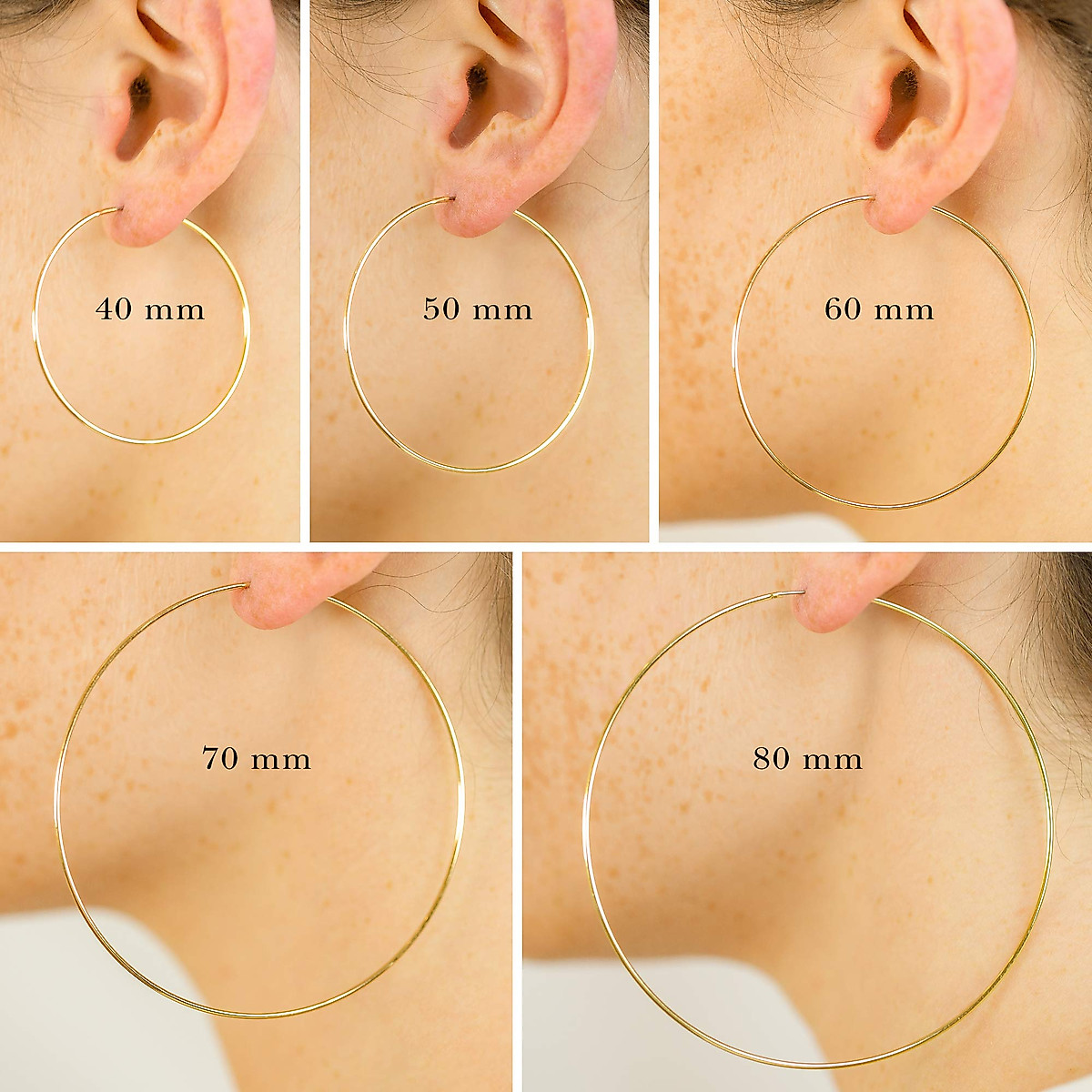 Columbus 14K Gold Plated Thin Endless Hoop Earrings - Lightweight Wire Hoops (Gold, 50)