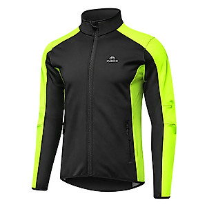 INBIKE Cycling Jacket for Men Running Biking Jackets Mens Windbreaker Reflective Windproof Fleece Lined Cold Weather Black Green Large