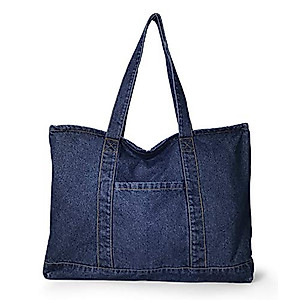 HOXIS Light Weight Soft Denim Tote Unisex Shopper Shoulder Handbag (Navy)