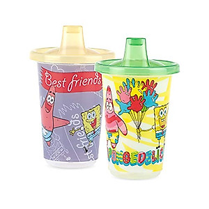 Nuby 6 Pack Wash or Toss Reusable Cups & Lids with Spout, Nickelodeon SpongeBob SquarePants, 10 oz.