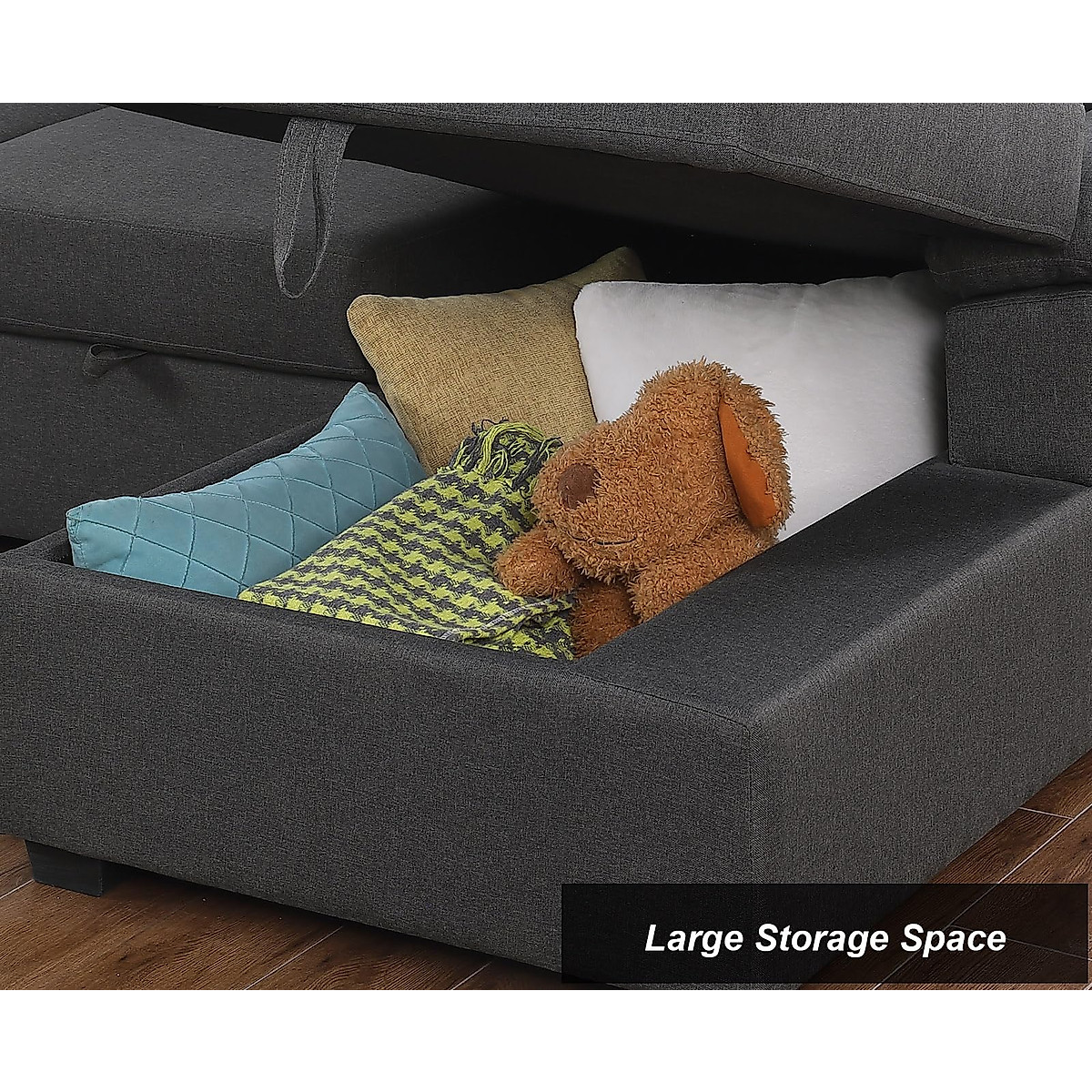 Sleeper Sofa Couch Bed with Pull Out Couch Living Room Set Sectional Sleeper Sofa with Storage Chaise Modular Couch Fabric Sofa Bed in Dark Grey