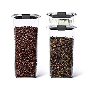 Rubbermaid 6-Piece Brilliance Food Storage Containers for Pantry with Lids for Flour, Sugar, and Pasta, Dishwasher Safe, Clear/Grey
