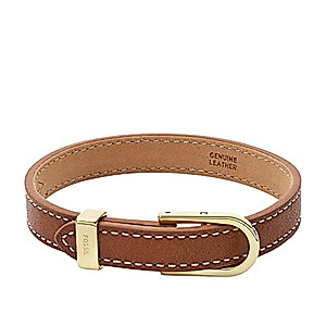 Fossil Women's Heritage D Link Leather Strap Bracelet, Color: Brown/Gold (Model: JF04233710)