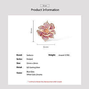 Santuzza 925 Sterling Silver Hibiscus Pendant Pink Sapphire Cubic Zirconia Flower Pendants for Women