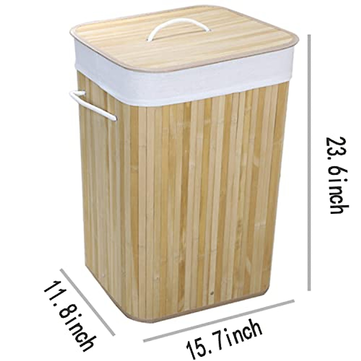 Clothes Laundry Hamper with 2 Removable Liner Bags,Handwoven Bamboo Laundry Basket with Easy Carry Handles
