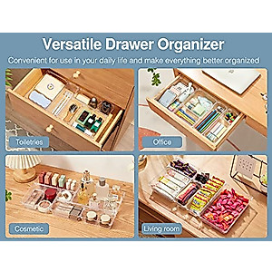 Puroma 31Pcs Drawer Organizer Set 5-size Versatile Vanity and Bathroom Drawer Organizers, Clear Plastic Desk Drawer Organizer Trays and Customize Layout Storage Bins for Makeup Kitchen Office (Clear)